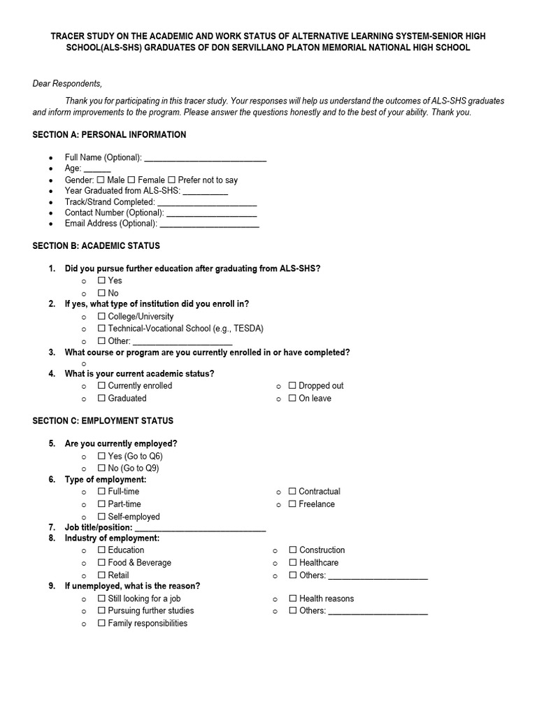ALS-SHS Graduate Tracer Study Insights | PDF | Vocational Education ...