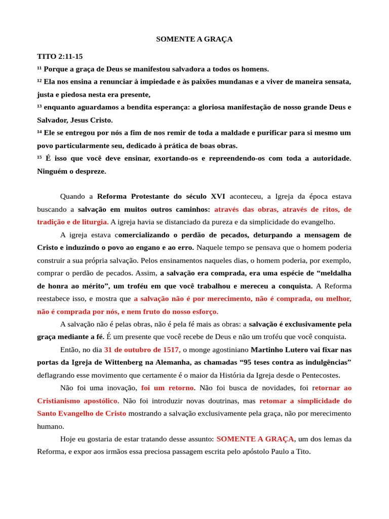 A Graça Salvadora em Tito 2:11-15 | PDF | Graça no cristianismo | Salvação