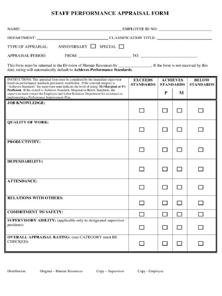 Staff Percormance Appraisal Form | PDF
