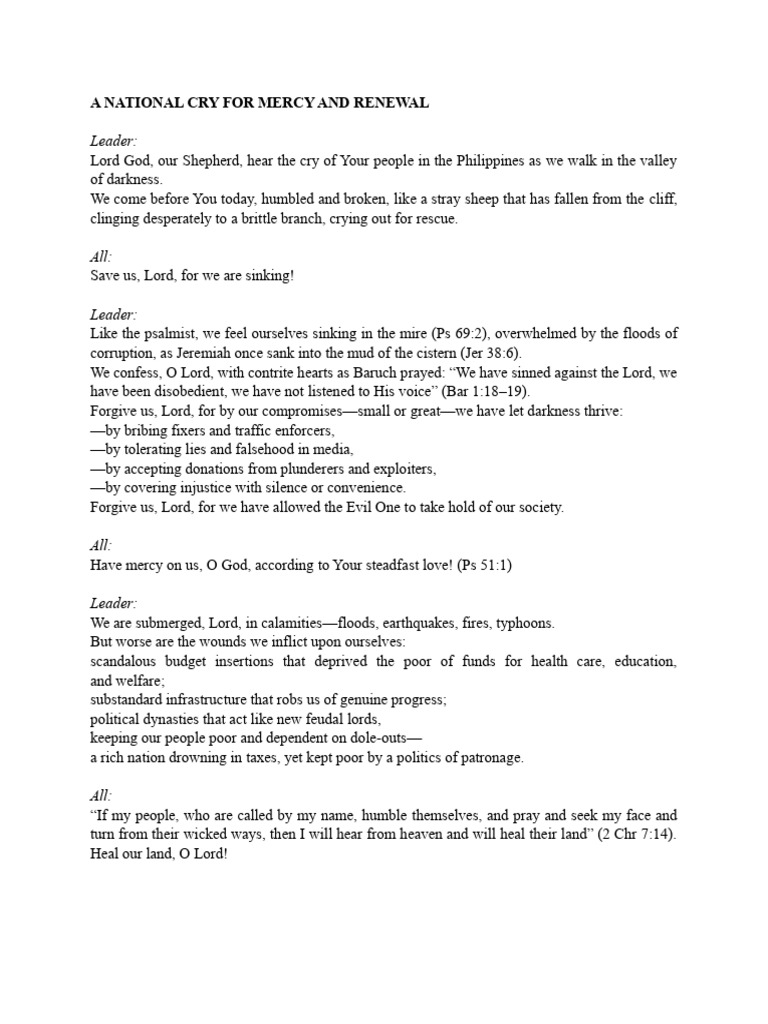 A National Cry for Mercy and Renewal Prayer English and Tagalog | PDF
