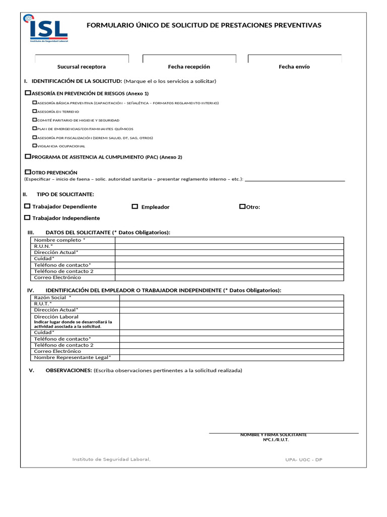 Solicitud de Prestaciones Preventivas FUPP | PDF | Seguridad y salud ...