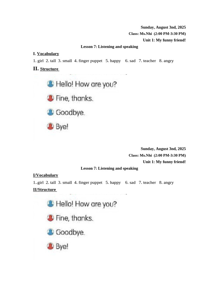 Lesson 7: Vocabulary & Structure Guide | PDF