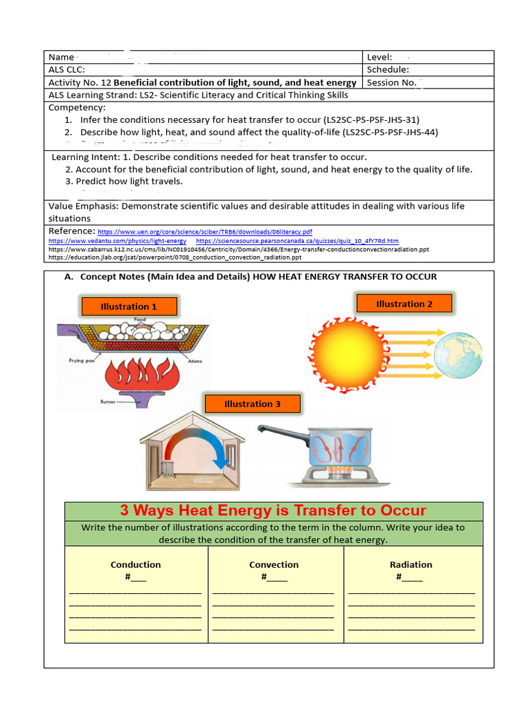 Activity-Based Learning on Energy Transfer | PDF | Light | Heat Transfer