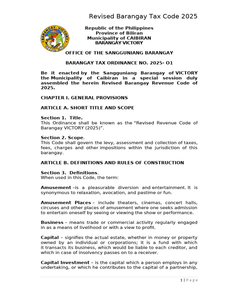 Barangay-Tax-Code REVISED 2final Victory | PDF | Taxes | Receipt