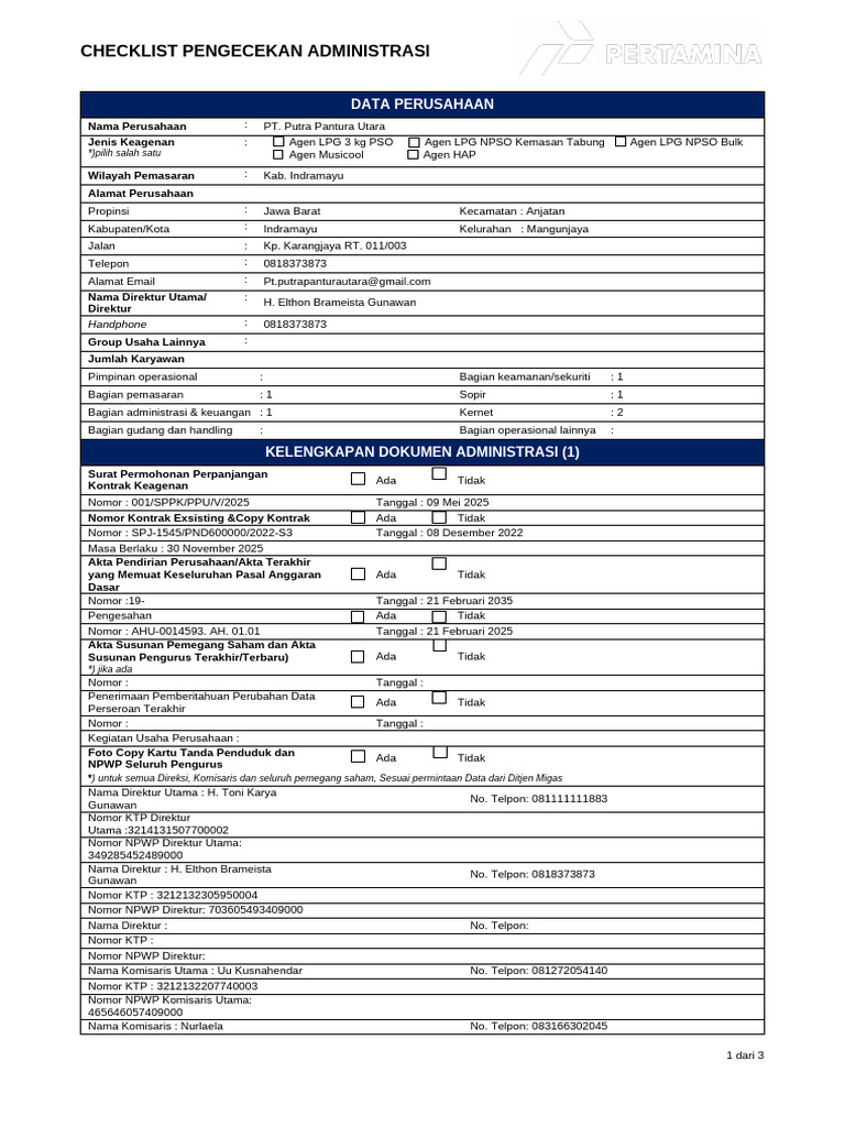Checklist Pengecekan Administrasi Agen (Checklist DGA) | PDF