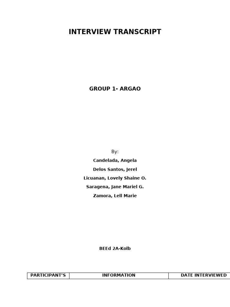 Interview Transcript Group 1 Argao | PDF