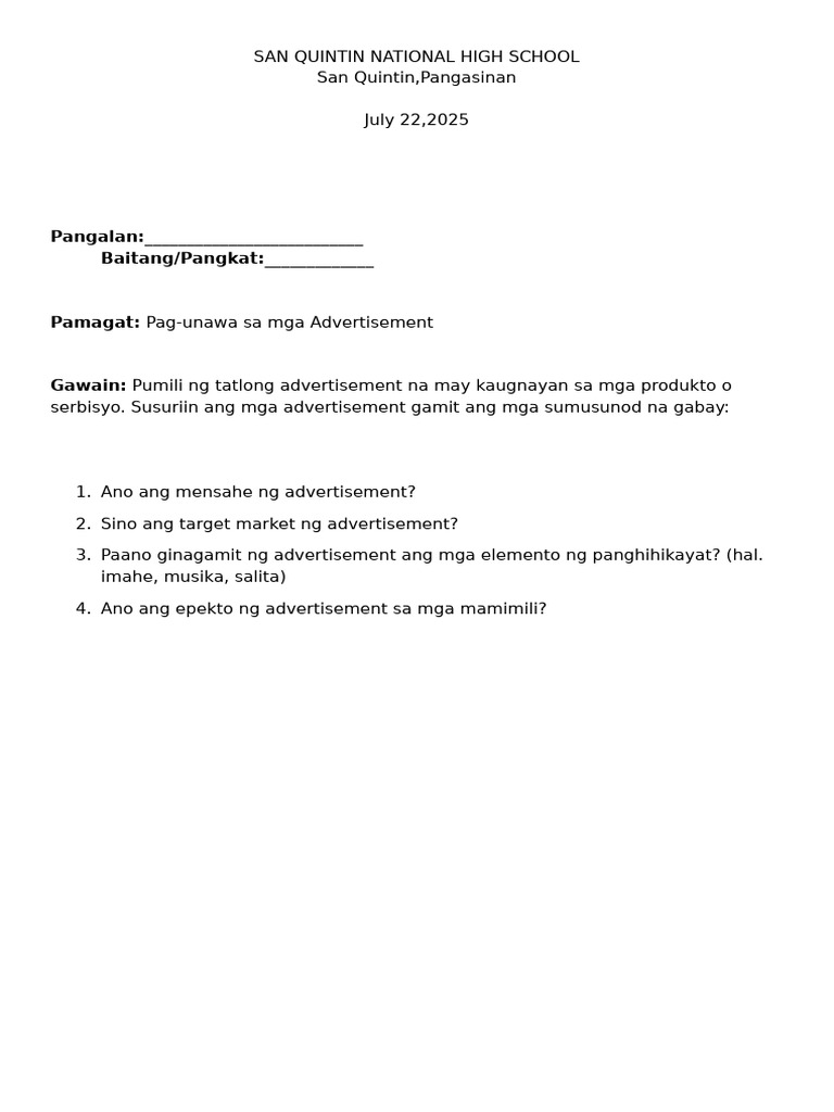 Activity Sheet | PDF