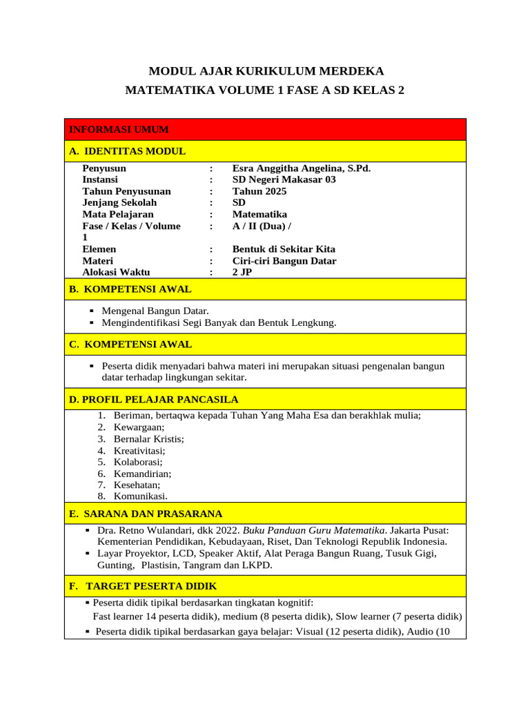 Modul Ajar Matematika Kelas 2 SD | PDF