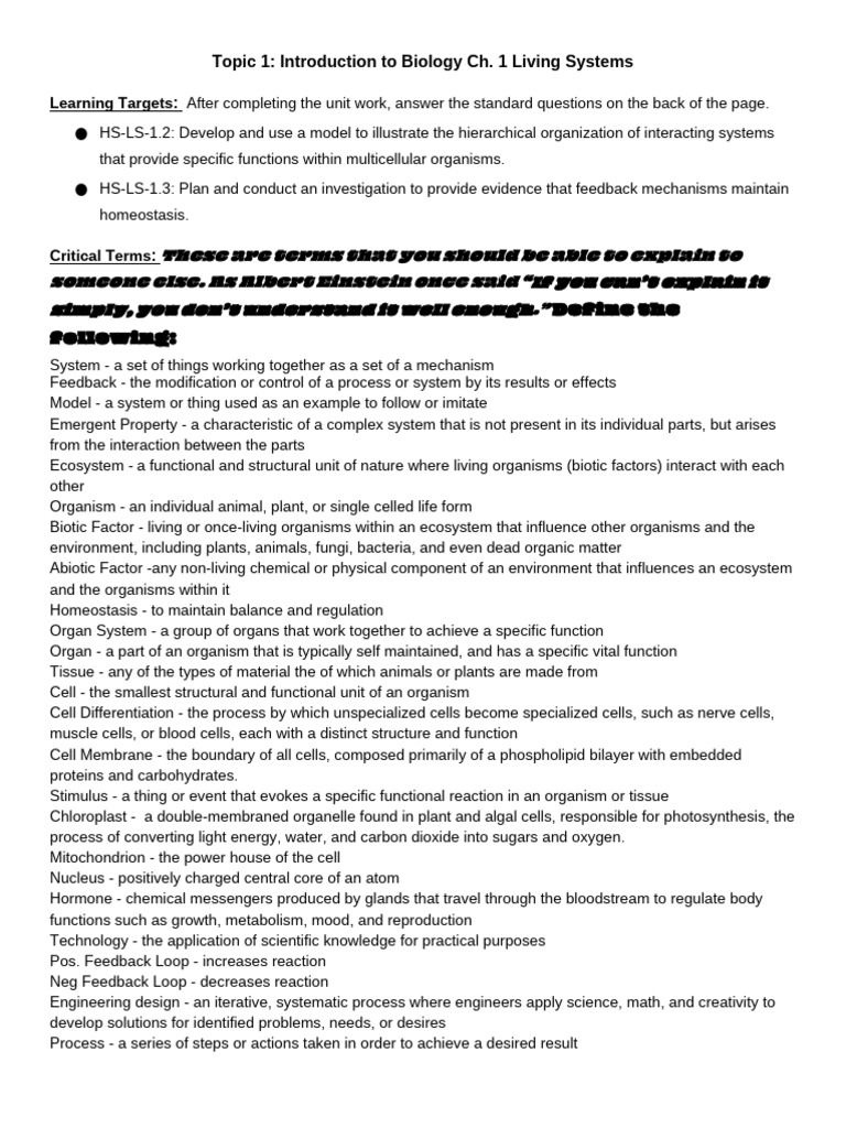 Introduction to Biology: Living Systems | PDF | Cell (Biology) | Ecosystem