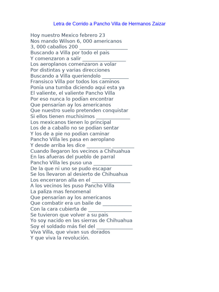 Letra del Corrido a Pancho Villa | PDF