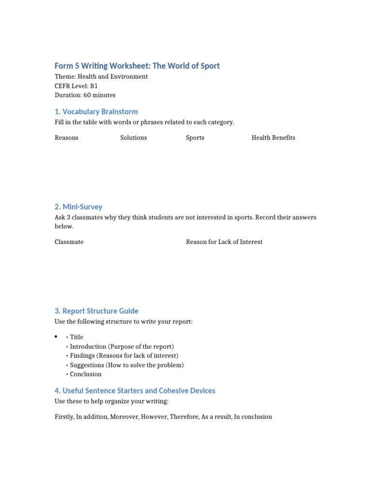 Writing Report on Student Sports Interest | PDF