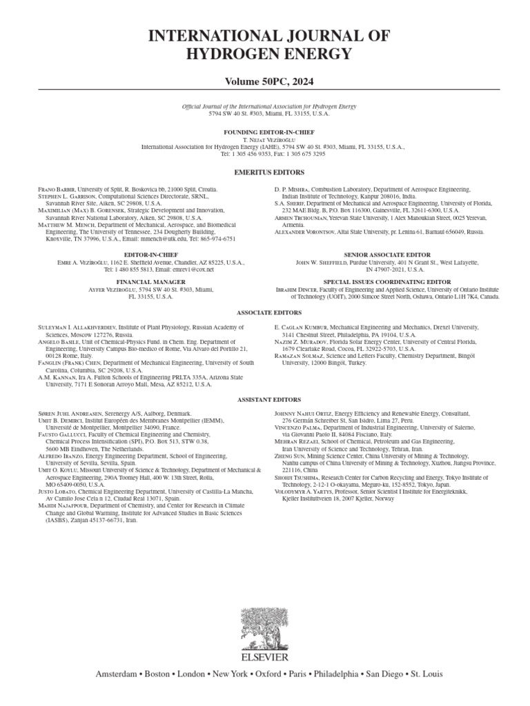 Editorial Board 2024 International Journal of Hydrogen Energy | PDF ...