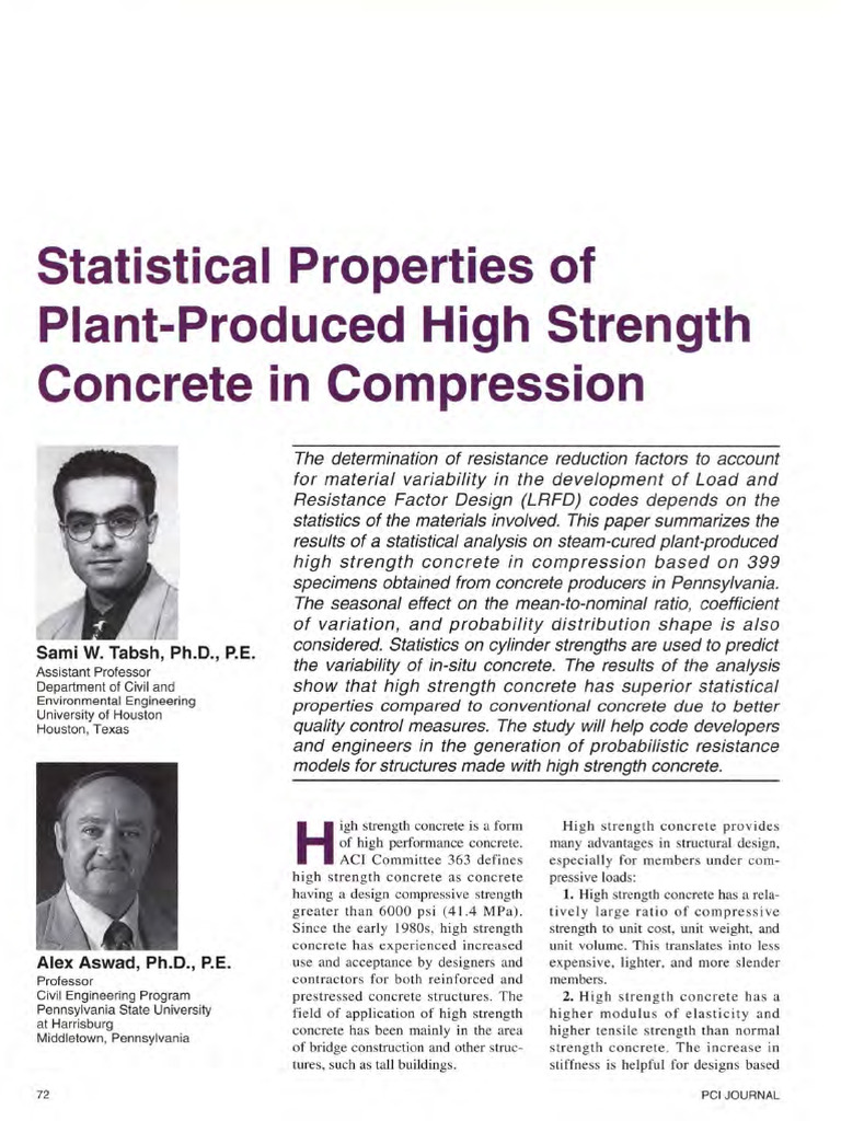 Statistical Properties of Plant-Produced High Strength Concrete in ...