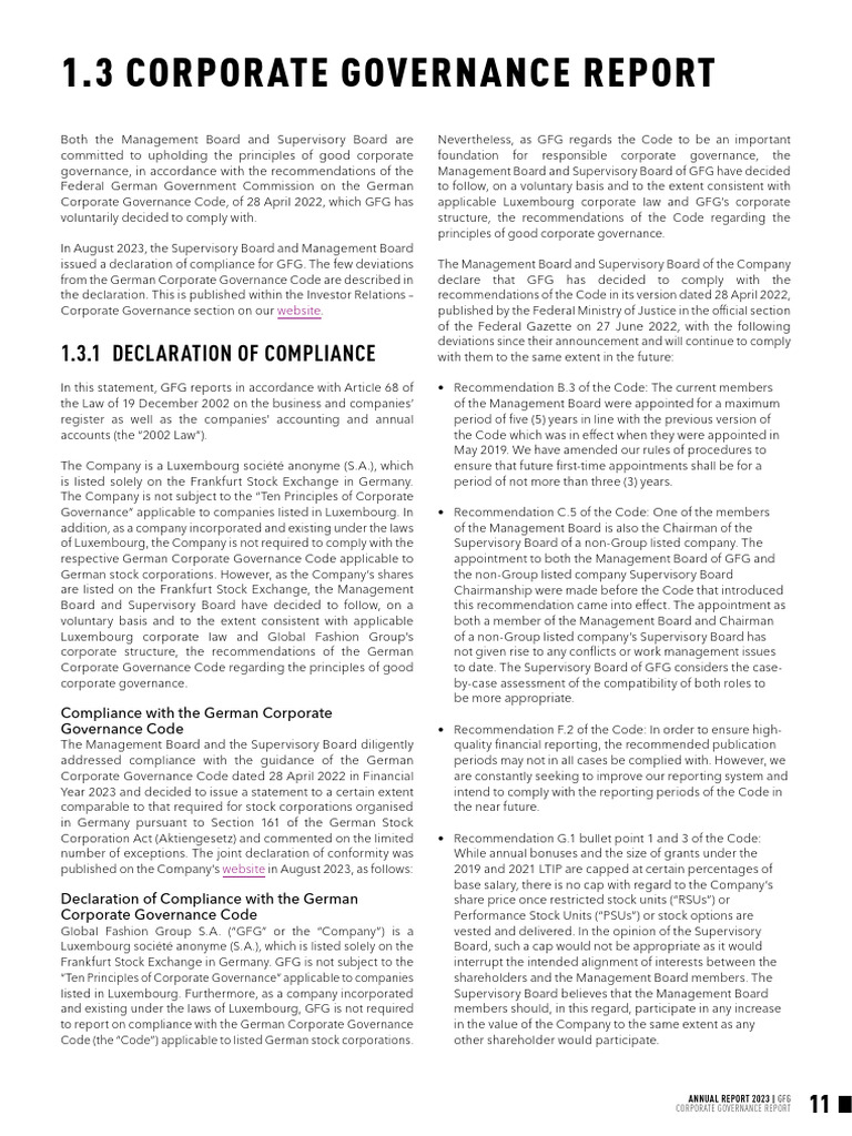 GFG Corporate Governance Report 2023 | PDF | Audit Committee | Bonds ...