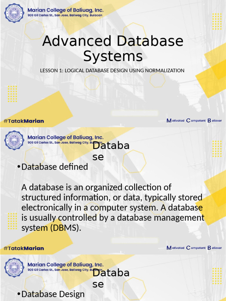 Lesson 1 Advanced Database Systems | PDF | Databases | Database Design
