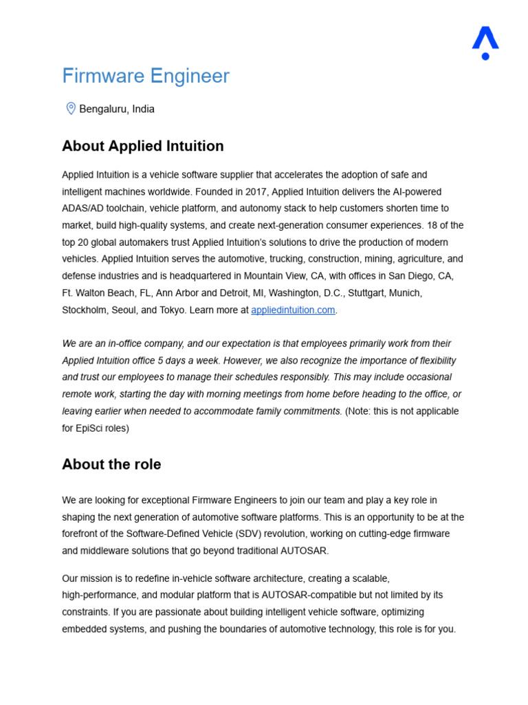 Firmware Engineer Role at Applied Intuition | PDF | Embedded System ...