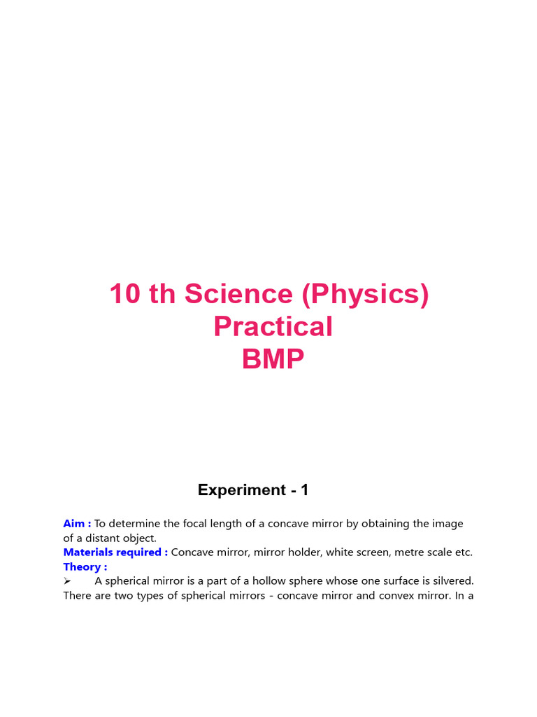 10th - Science (Physics) Practical | PDF | Optics | Light