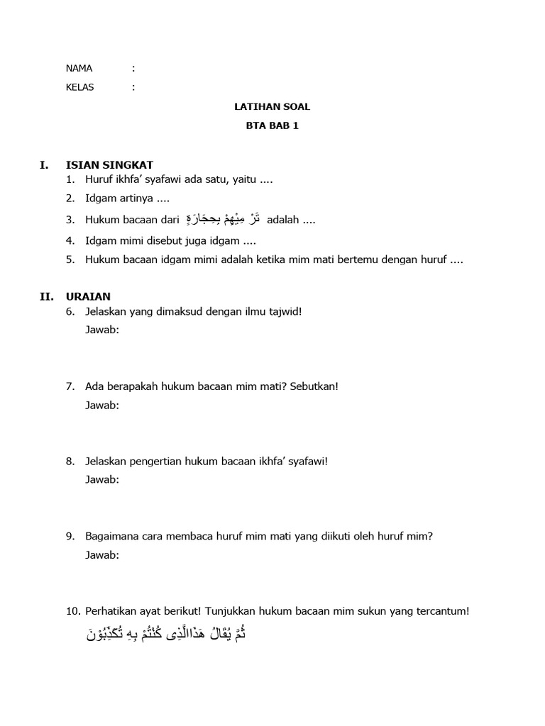 Latihan Soal Bta Bab 1 | PDF