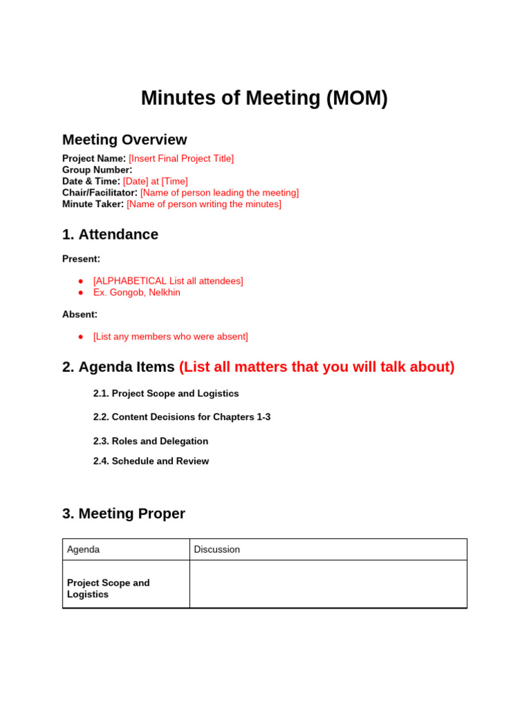 Project Meeting Minutes Template | PDF