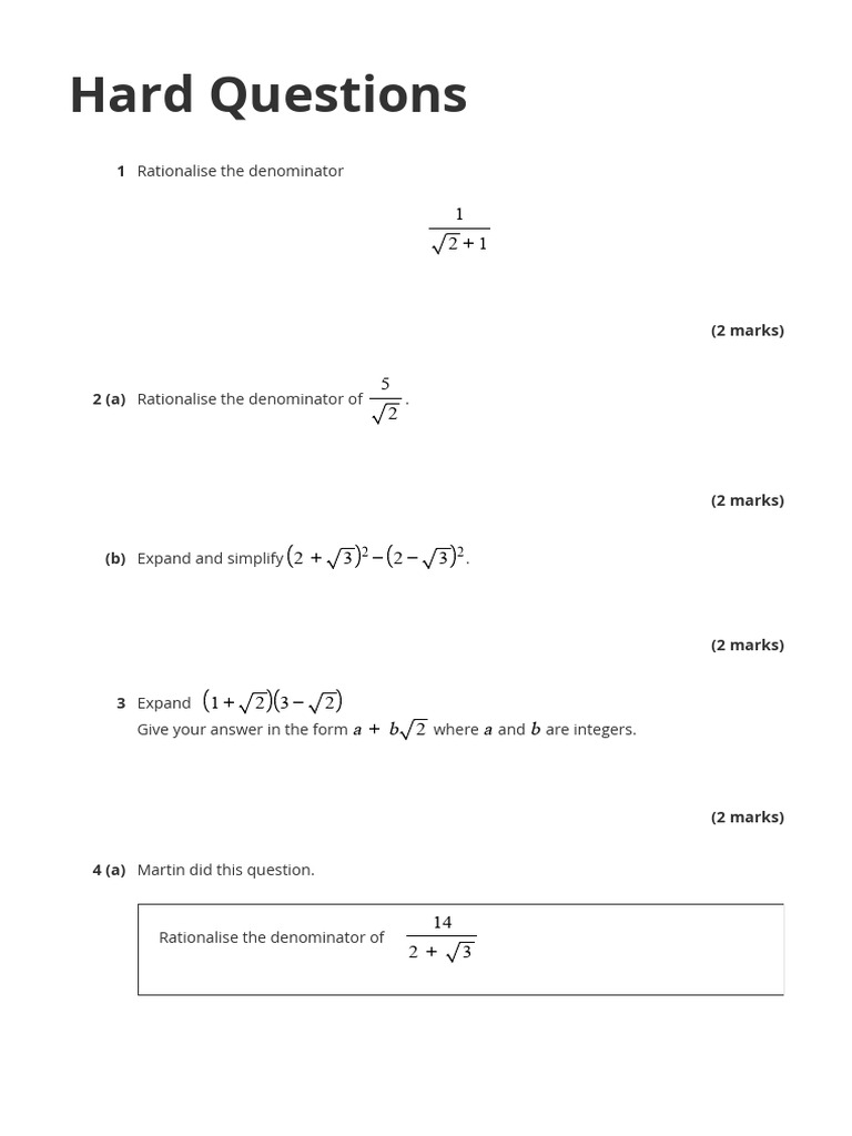 Surds Practice Questions | PDF | Mathematical Analysis | Mathematical ...