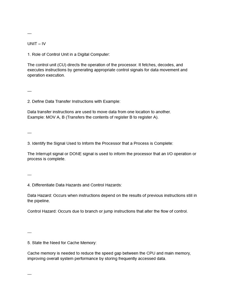 DPCO Unit-3, 4, 5 2marks Answers | PDF | Computer Data Storage ...