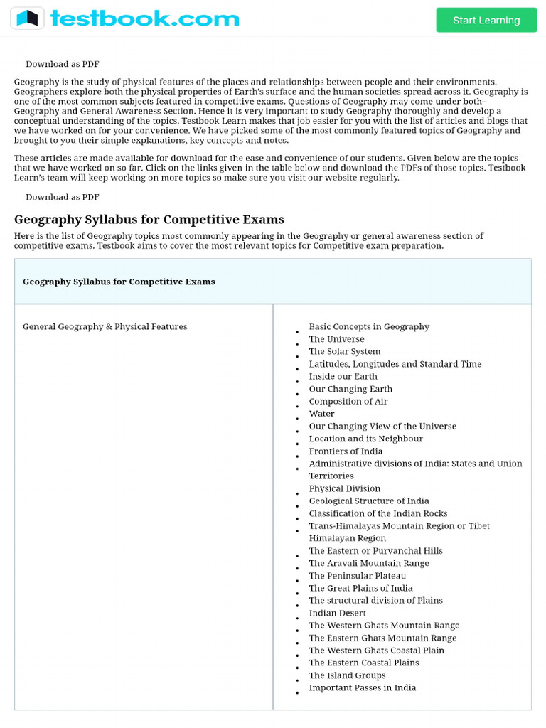 Geography For Competitive Exams - Download The Study Notes Now! | PDF