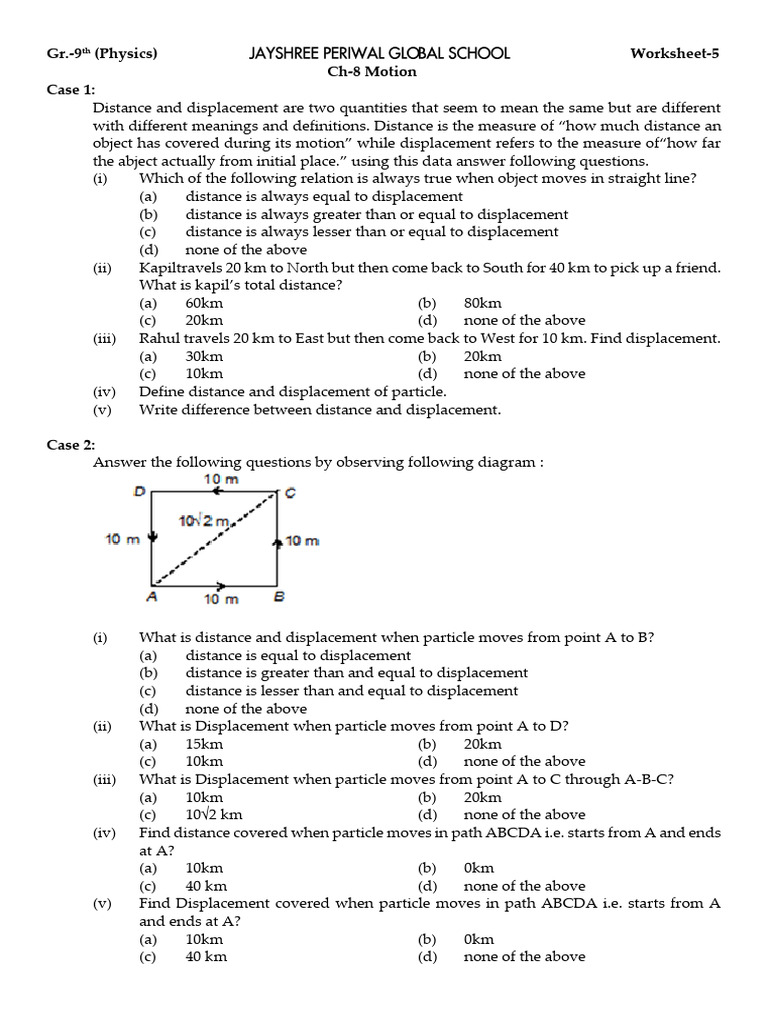 Worksheet-5 (Ch-8 Motion Case Study) | PDF | Speed | Velocity