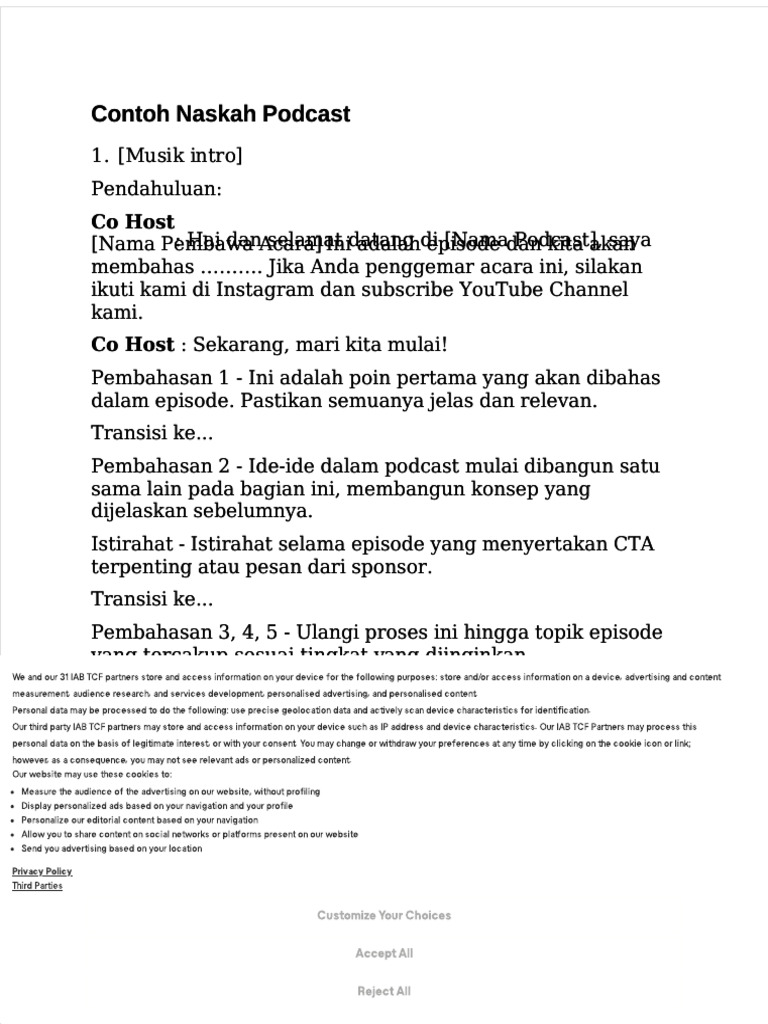 Contoh Naskah Podcast untuk Pemula | PDF