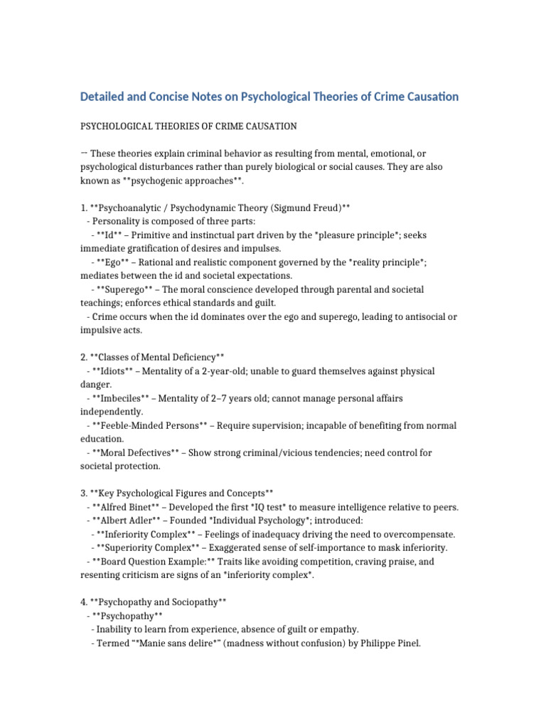 Psychological Theories of Crime Causation Notes | PDF | Psychopathy ...