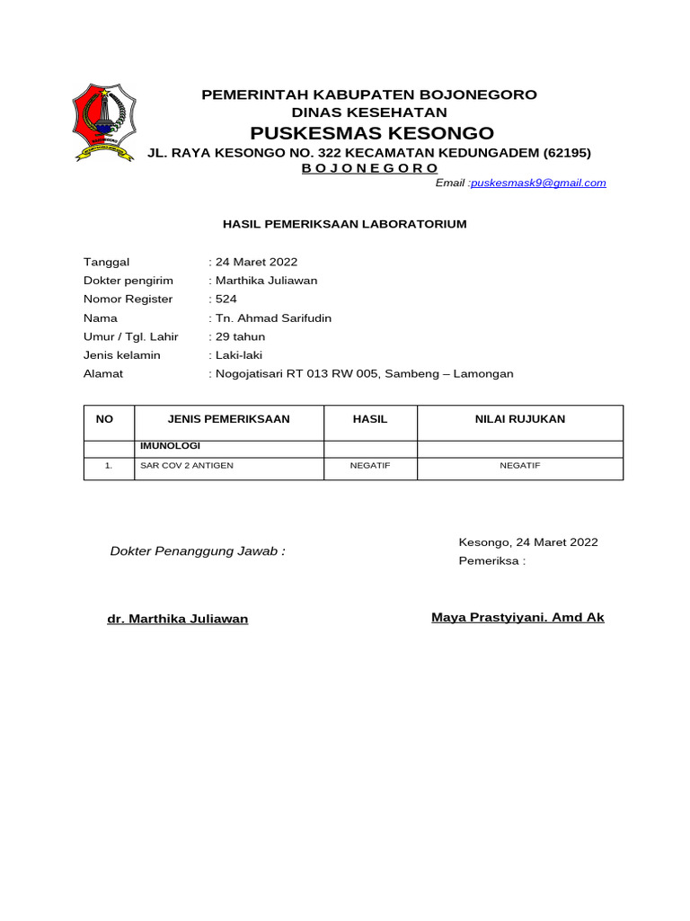 Form Hasil Pemeriksaan Laborat | PDF