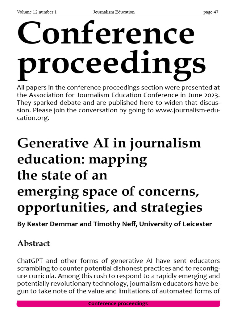 Generative AI in Journalism Education | PDF | Artificial Intelligence ...