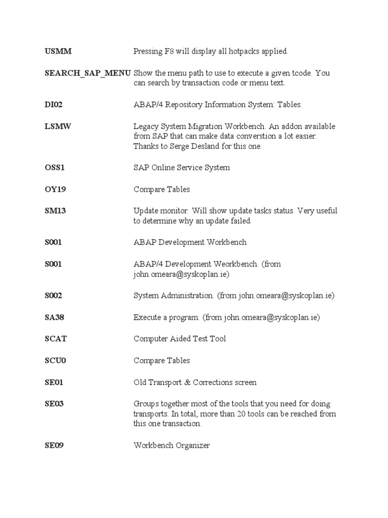 Usmm SEARCH - SAP - MENU Show The Menu Path To Use To Execute A Given ...