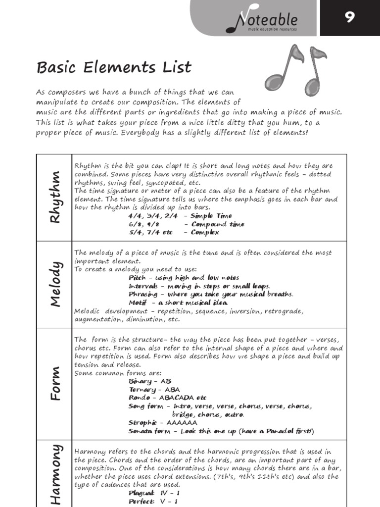9 Basic Elements of Music Composition | PDF | Tempo | Musical Compositions