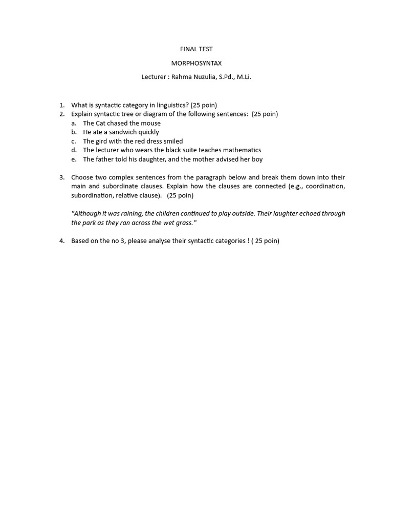 Morphosyntax Final Test Questions | PDF