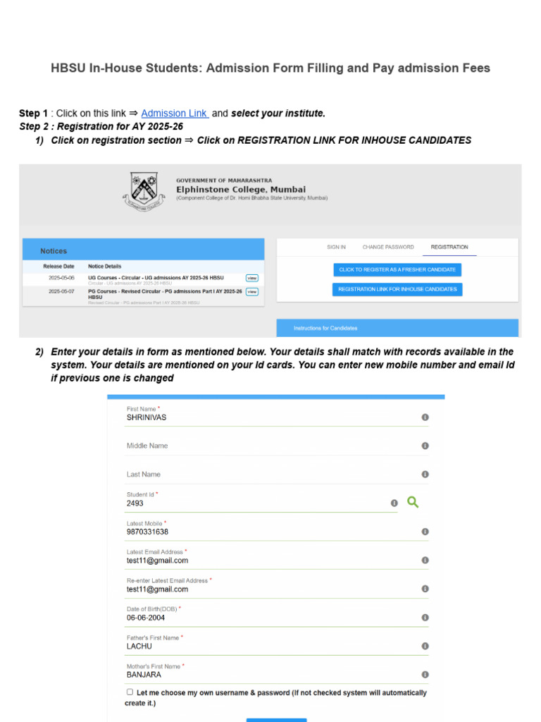 HBSU In-House Students - Admission Form Filling and Pay Admission Fees ...