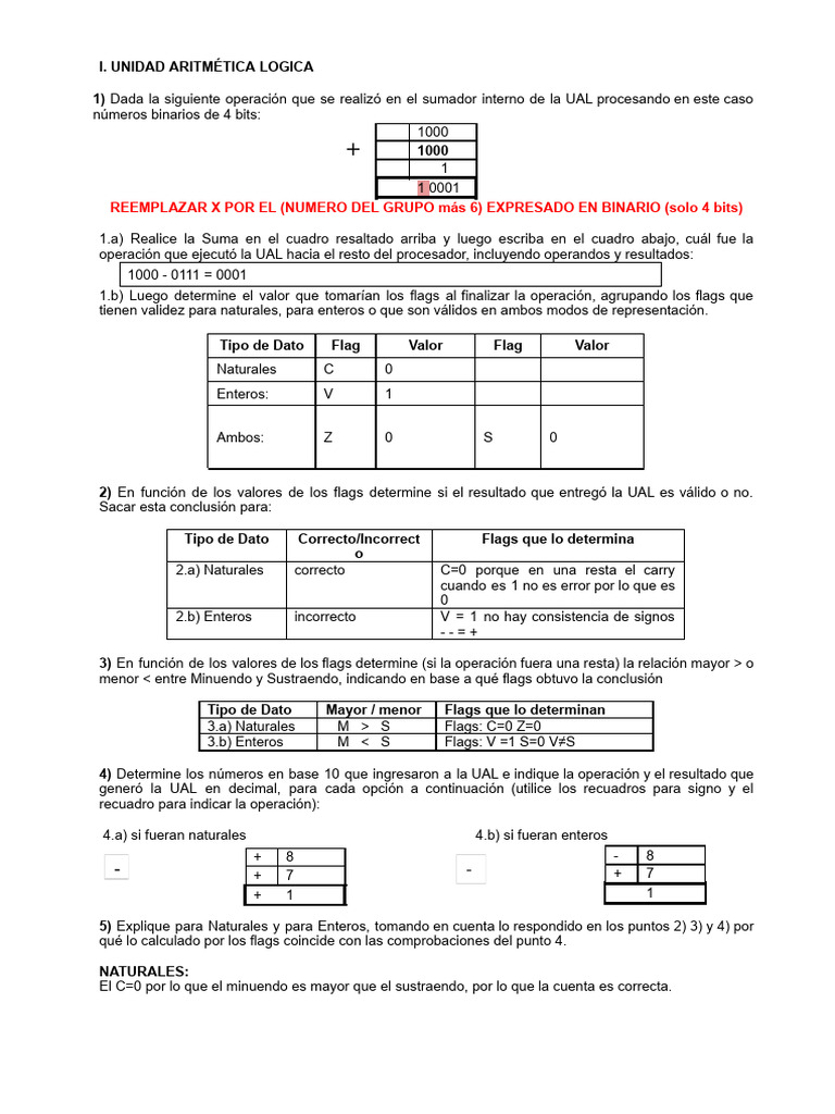 Análisis de Operaciones en UAL de 4 Bits | PDF | Poco | Números