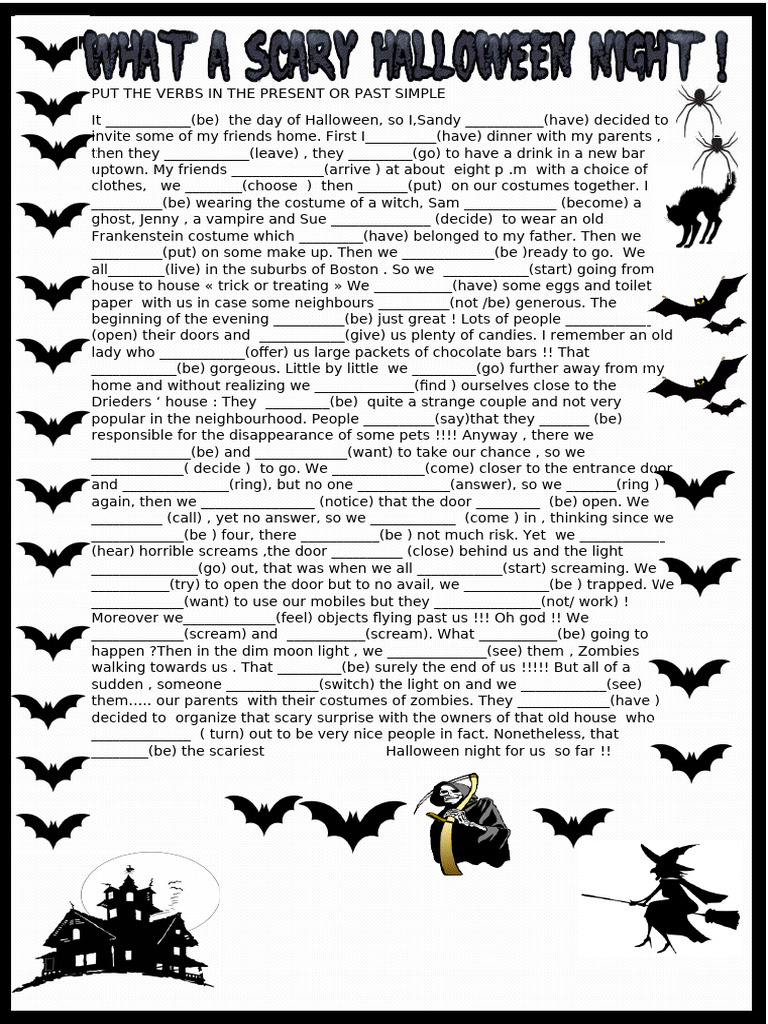 Halloween Story Past and Present Simple Grammar Drills Reading ...