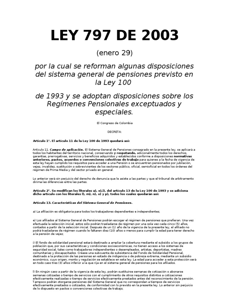 Ley 797 de 2003 | PDF