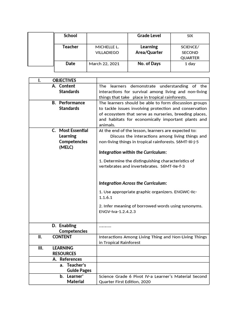 Tropical Rainforest Ecosystem Lesson Plan | PDF | Foods | Food Web
