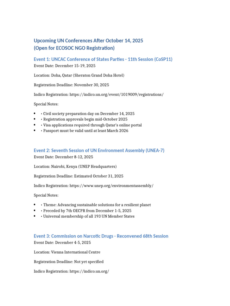 Upcoming UN Conferences 2025 Schedule | PDF | Global Politics ...