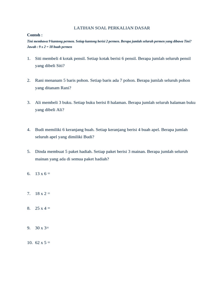 Latihan Soal Perkalian Dasar Sederhana | PDF