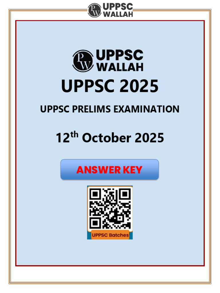 UPPSC PRELIMS EXAMINATION 2025 - GS Paper - Answer Key - Bilingual | PDF