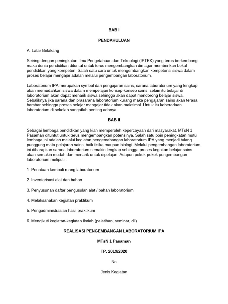 Pengembangan Laboratorium IPA MTsN 1 Pasaman | PDF
