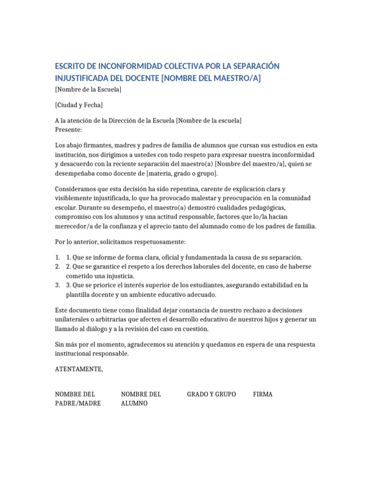 Escrito de Inconformidad Colectiva | PDF