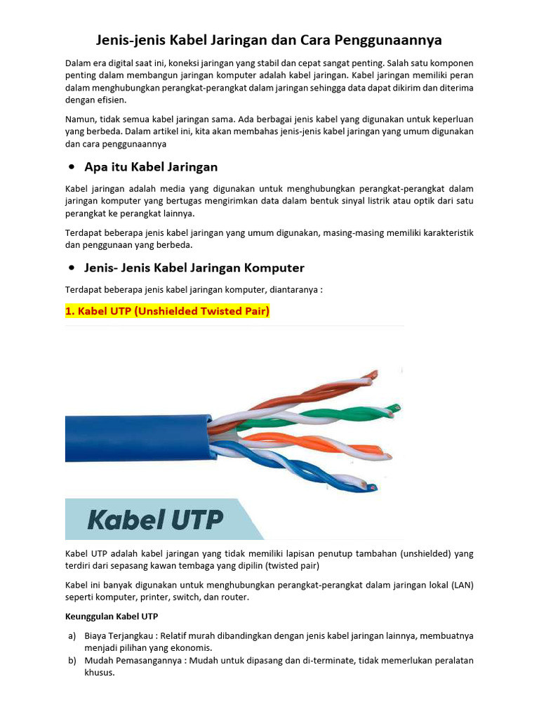 Perkembangan Teknologi Kabel Jaringan | PDF