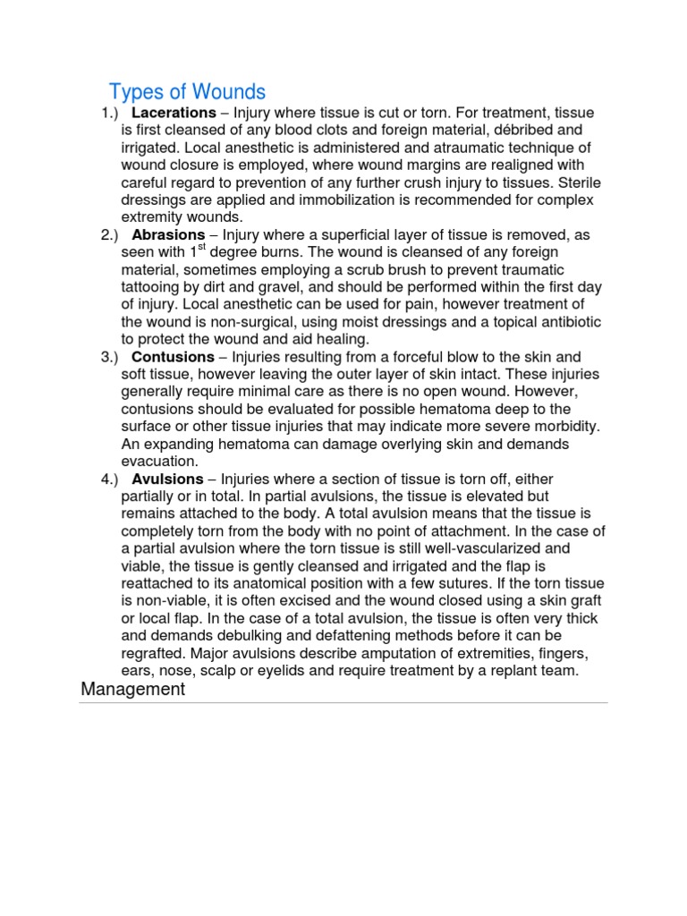 Types of Wounds | PDF | Wound | Traumatology