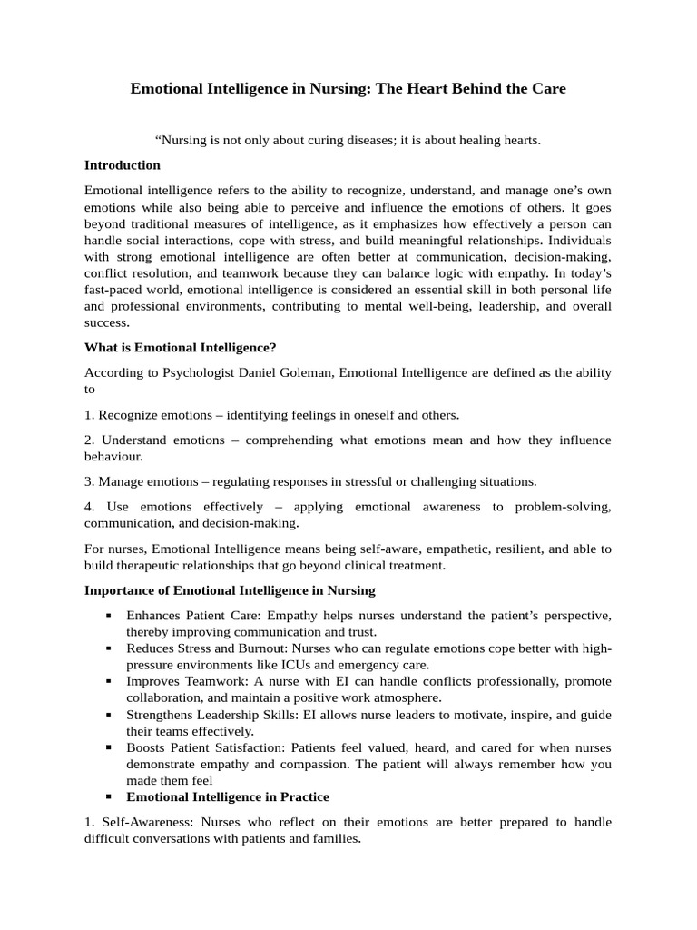 Emotional Intelligence in Nursing Care | PDF | Emotional Intelligence ...