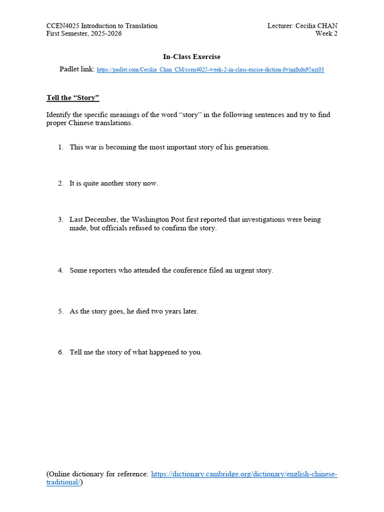 TRA Class 2 In-Class Exercise | PDF