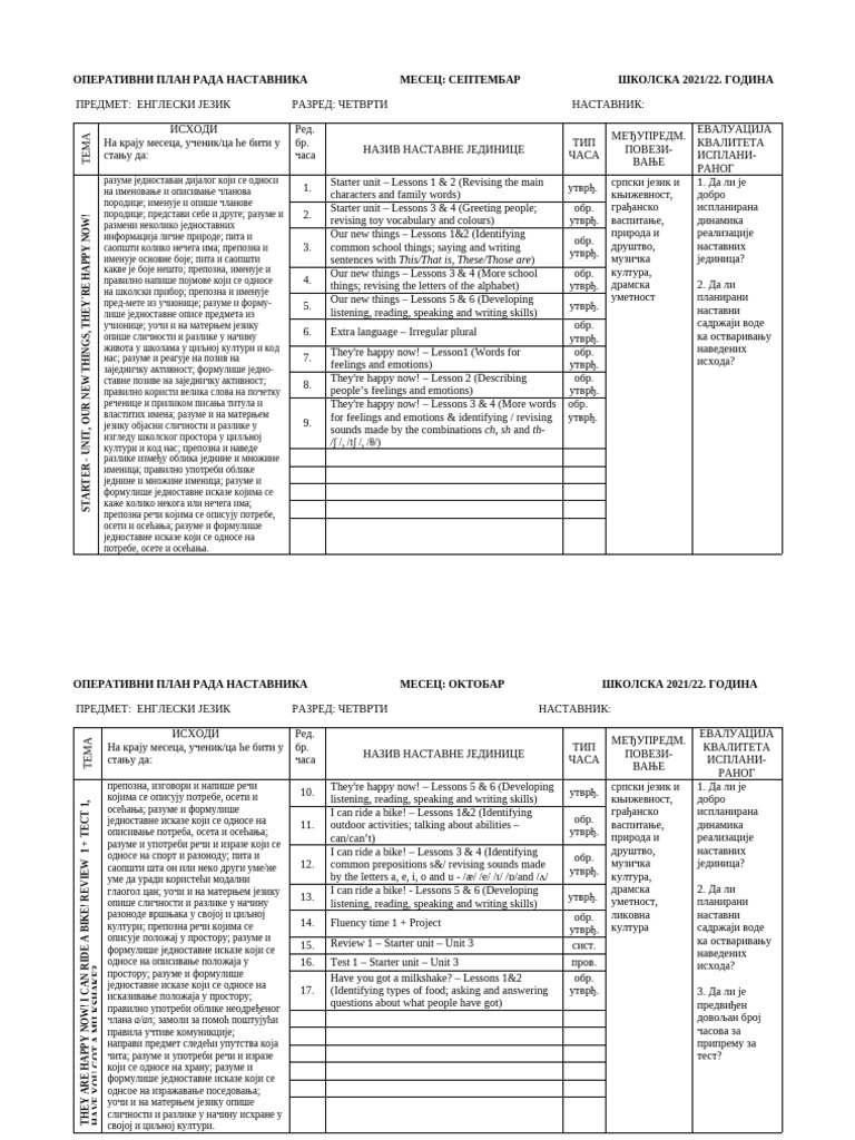 F&F 2 - Operativni Mesecni Planovi - Srbija | PDF