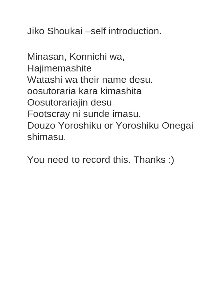 Jiko Shoukai: Self Introduction in Japanese | PDF